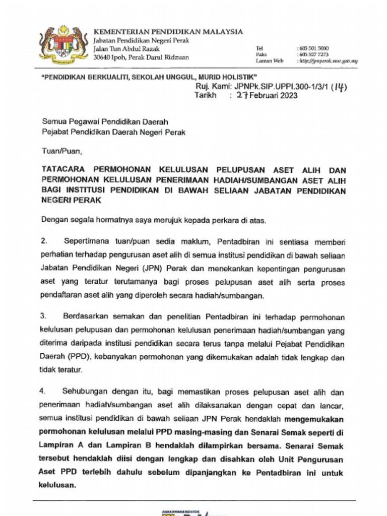 Surat Tatacara Permohonan Kelulusan Pelupusan Aset Alih Dan Penerimaan Hadiah 1 1 | PDF