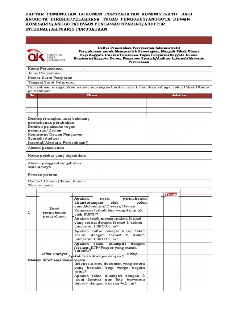 Dokumen OJK Template 5.2 | PDF