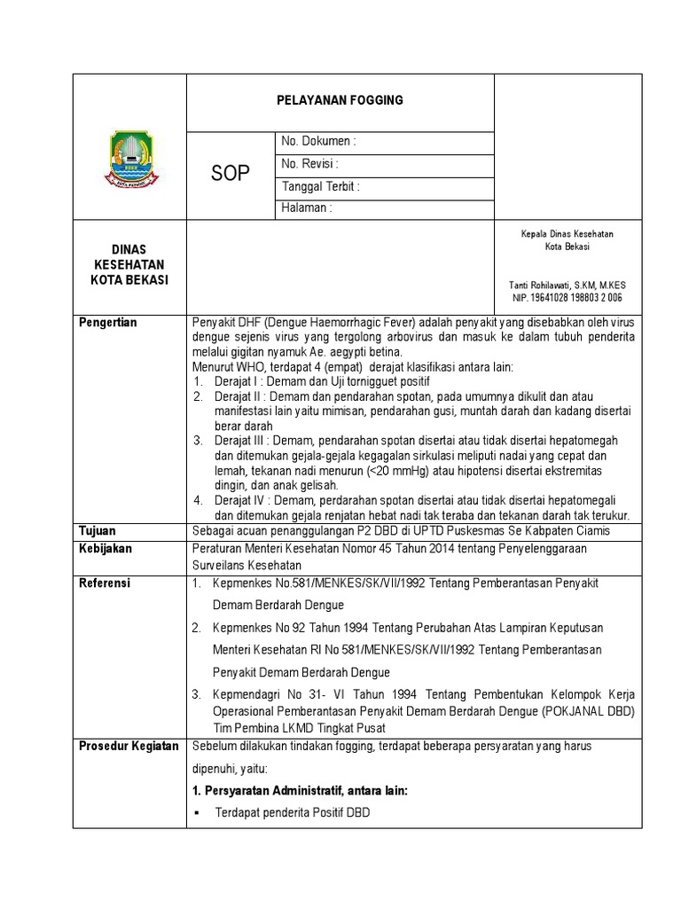 SOP Fogging DBD Kota Bekasi | PDF