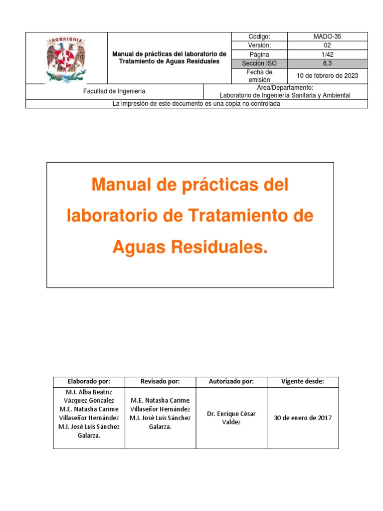 Manual de Prácticas Del Laboratorio de Tratamiento de Aguas Residuales | PDF | Ph | Agua