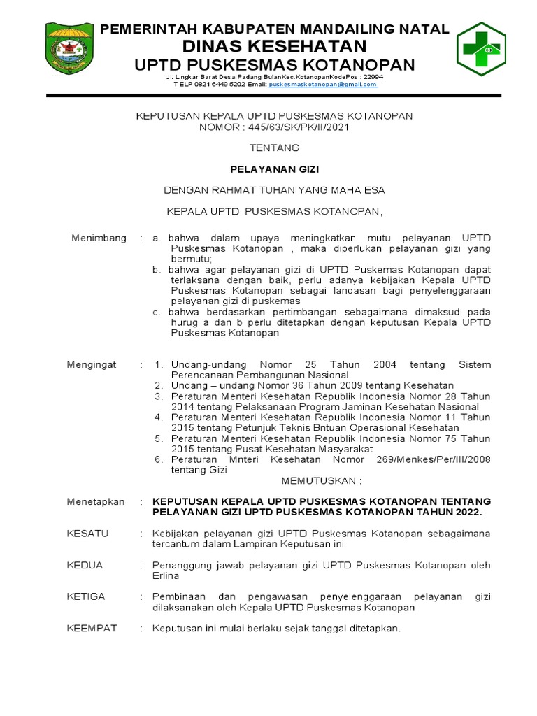 SK Pelayanan Gizi | PDF