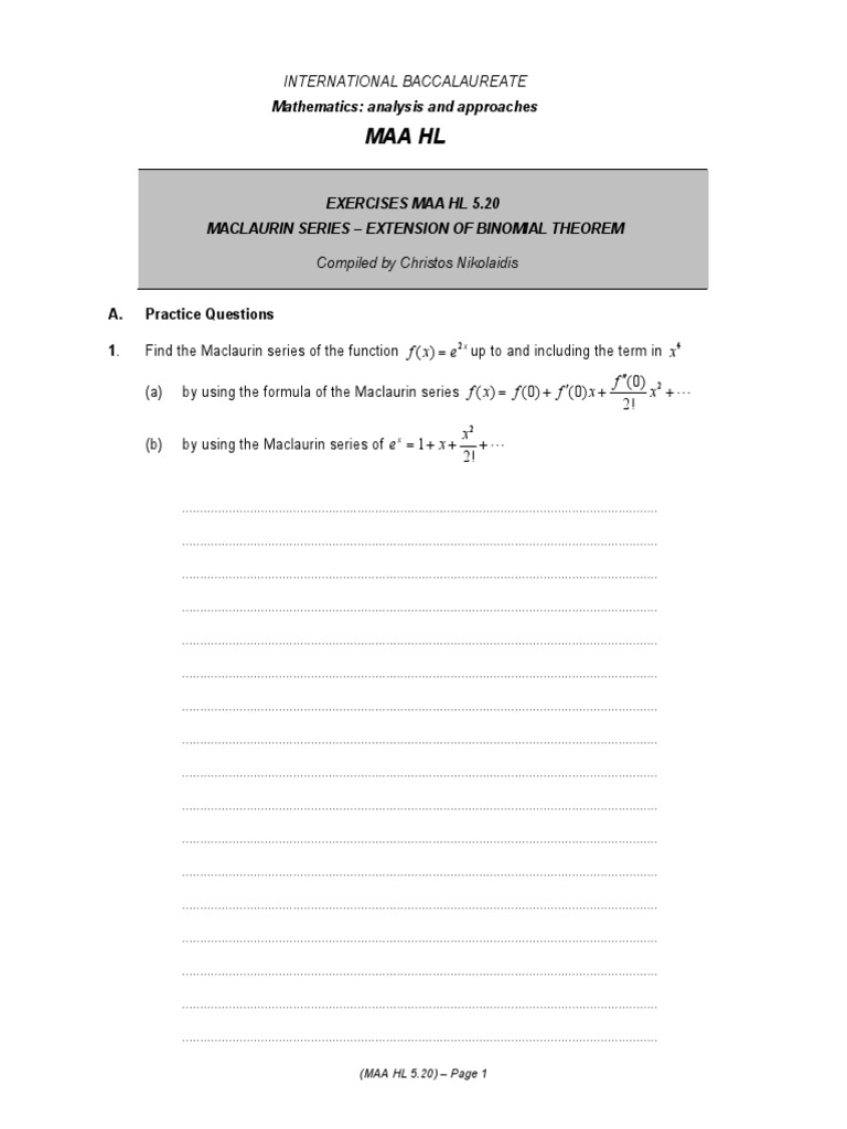 Maa HL 5.20 Maclaurin Series - Extension of Binomial Theorem | PDF | Functions And Mappings ...