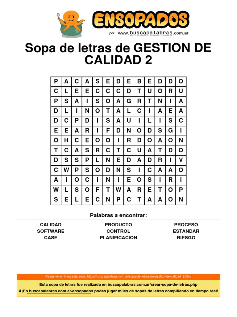Sopa de Letras de Gestion de Calidad - 2 | PDF