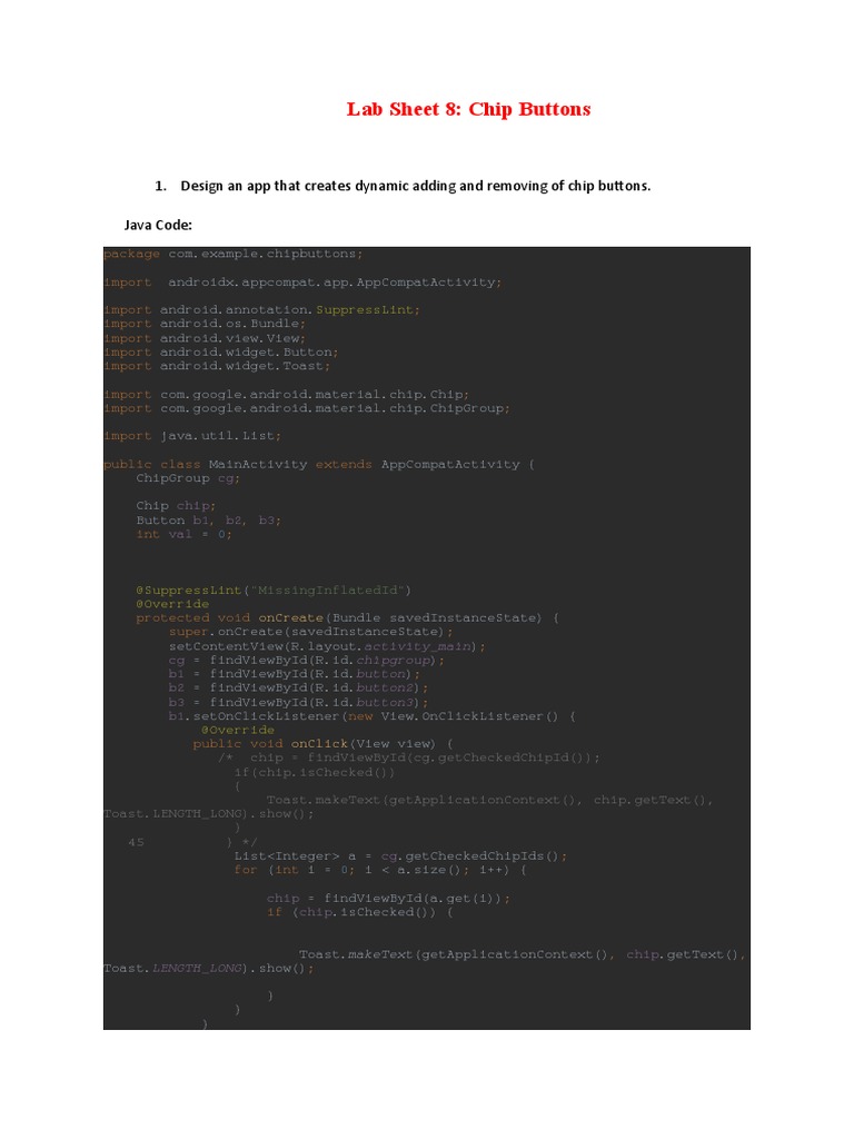 Lab Sheet 8: Chip Buttons: 1. Design An App That Creates Dynamic Adding ...