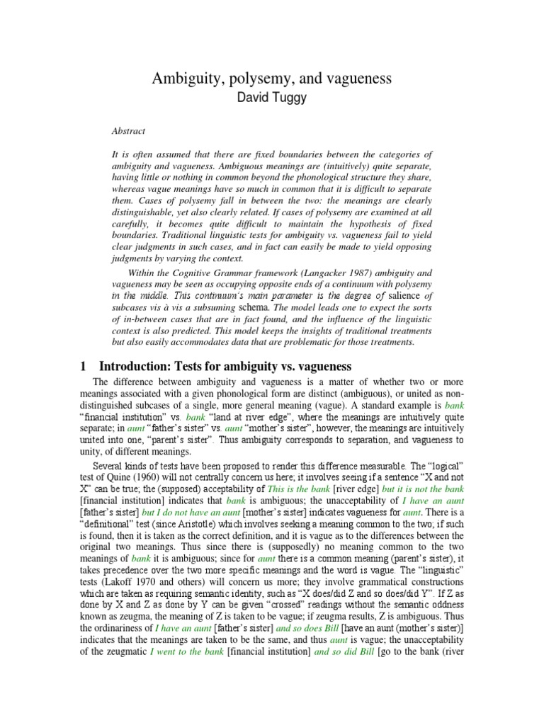 Ambiguity, Vagueness, and Polysemy | PDF | Vagueness | Ambiguity