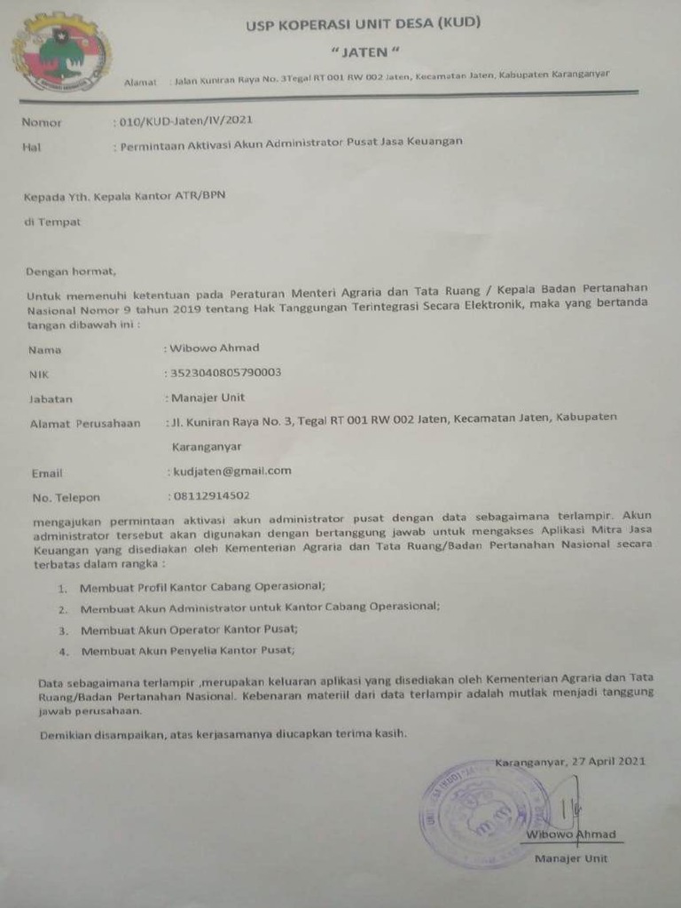 Permohonan Verifikasi HT KUD Jaten | PDF