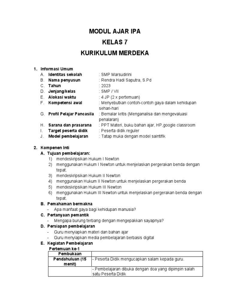 Modul Ajar Ipa HK - Newton | PDF