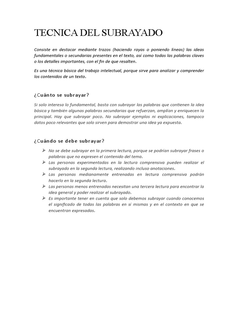 Tecnica Del Subrayado | PDF