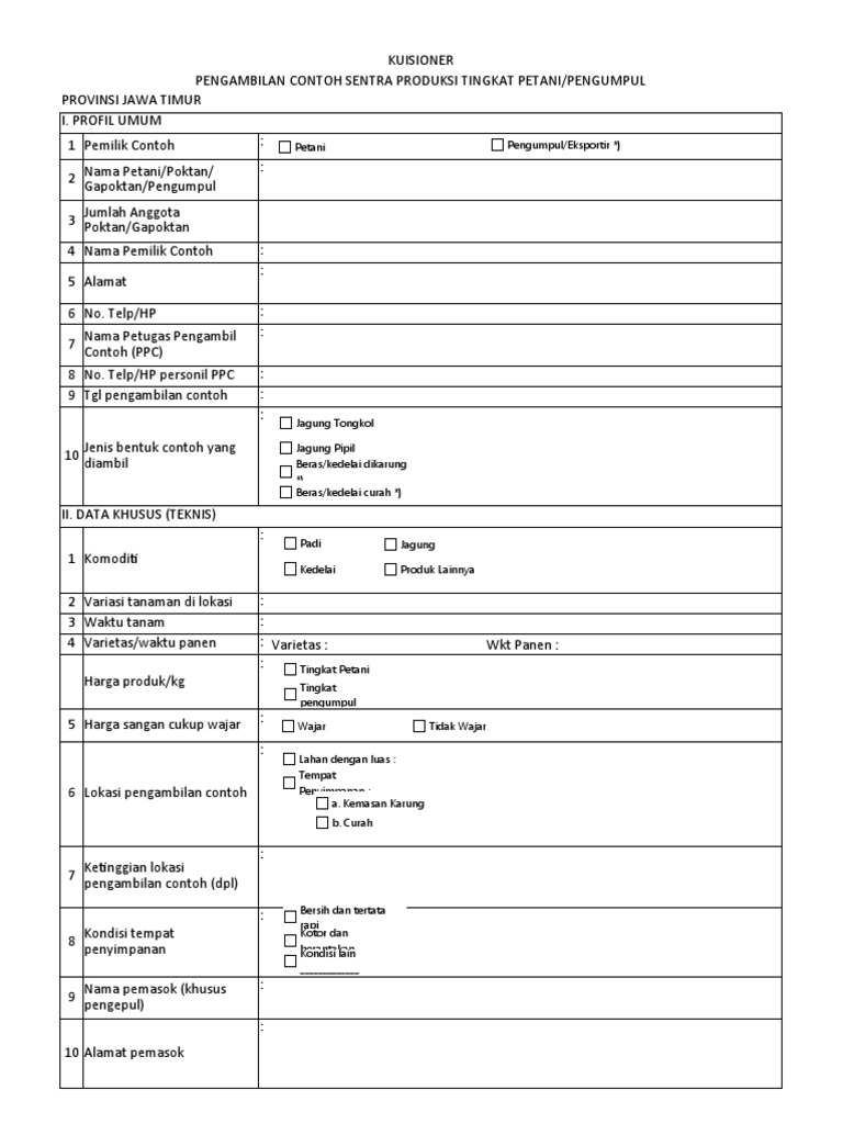 Kuisioner Pengambilan Contoh | PDF