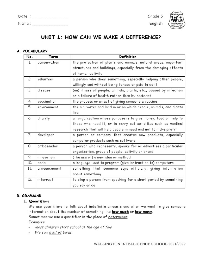 G5 English Note Unit 1 | PDF | Verb | Plural
