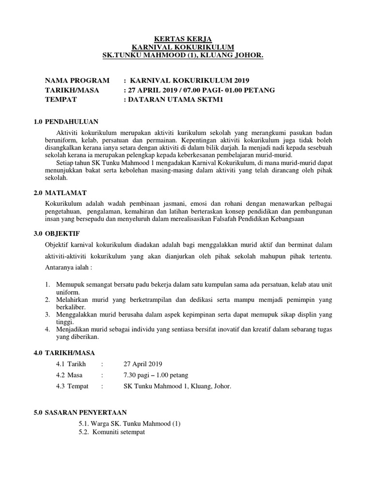 Kertas Kerja Karnival Koku 2019 | PDF