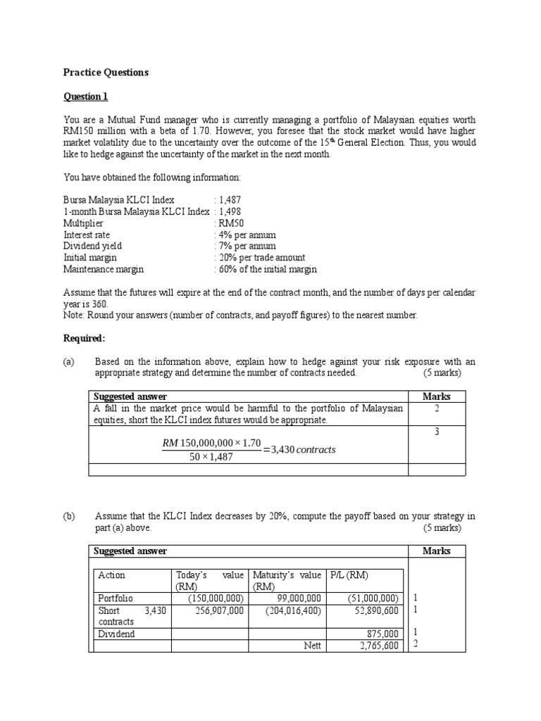 Practice Questions (BBMF2073 FD) - Answer | PDF | Financial Economics ...