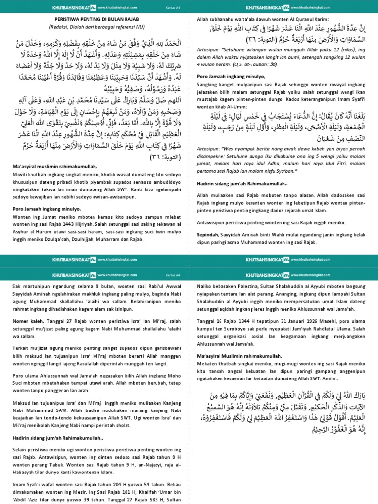 Khutbah Jum'at Bahasa Jawa - Peristiwa Penting Di Bulan Rajab | PDF Khutbah Jum'at Bahasa Jawa - Peristiwa Penting Di Bulan Rajab | PDF