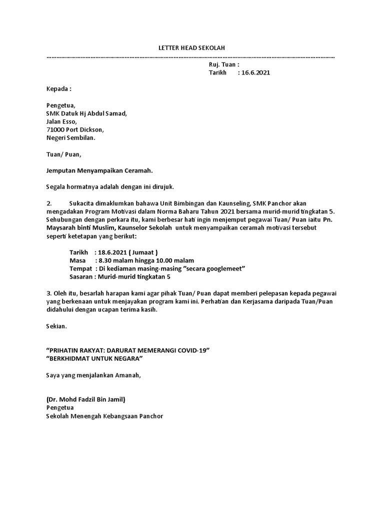 surat jemputan penceramah program kemahiran belajar | PDF