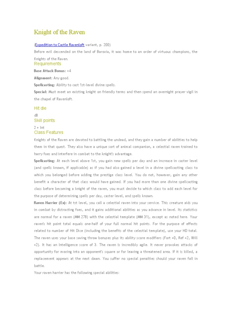Knight of The Raven | PDF | Dungeons & Dragons