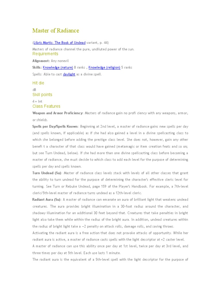 Master of Radiance | PDF | Fantasy Role Playing Games | D20 System