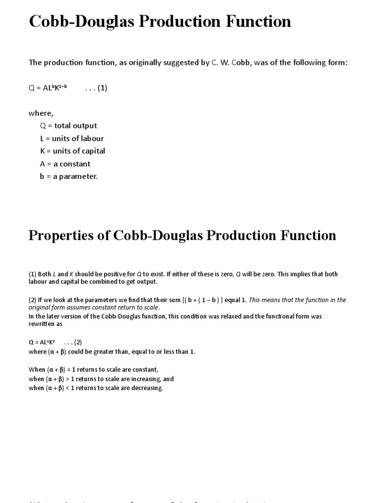 Properties of Cobb-Douglas Function | PDF | Production Function ...