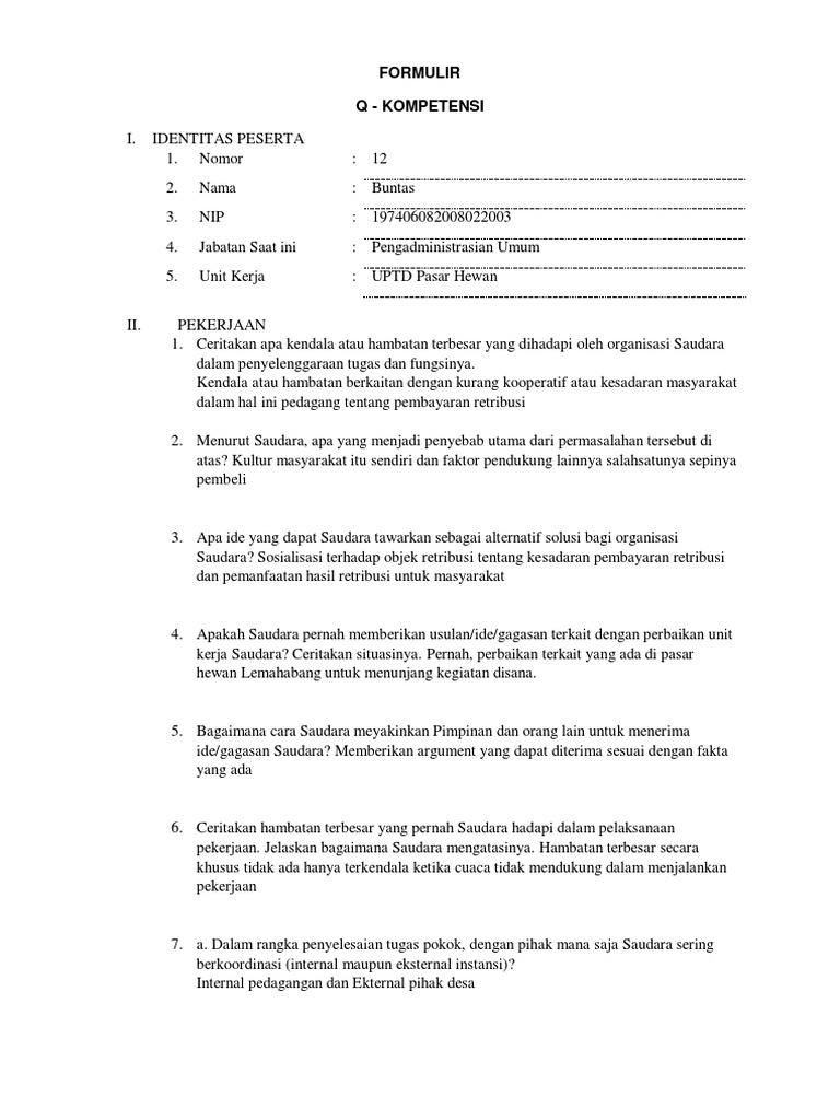 Form Q Kompetensi Buntas | PDF