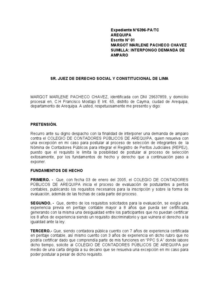 Demanda de Amparto - P.const | PDF | Demanda judicial | Contador