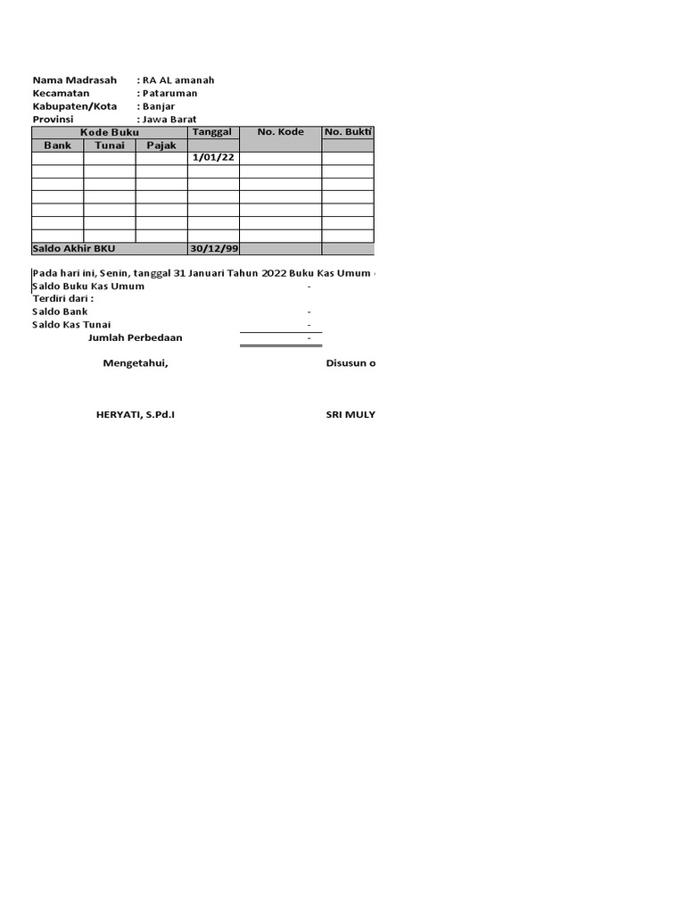 FORMAT LPJ BOS 2022 Untuk Latihan | PDF
