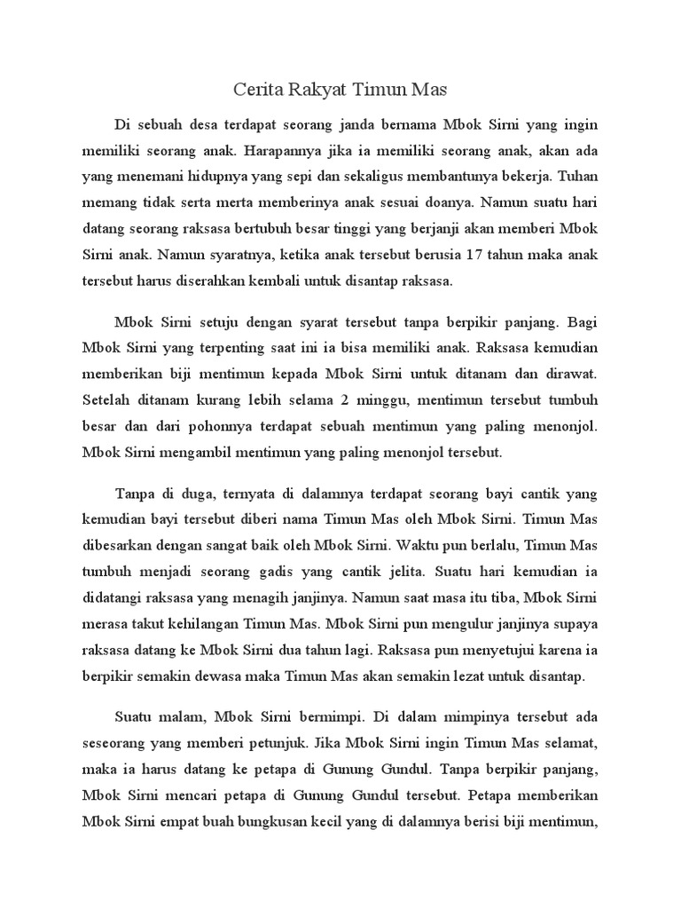 Cerita Rakyat Timun Mas | PDF