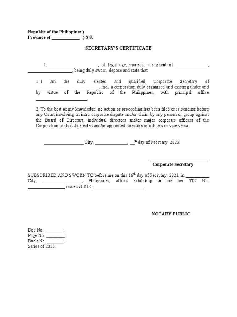 Secretary's Certificate | PDF