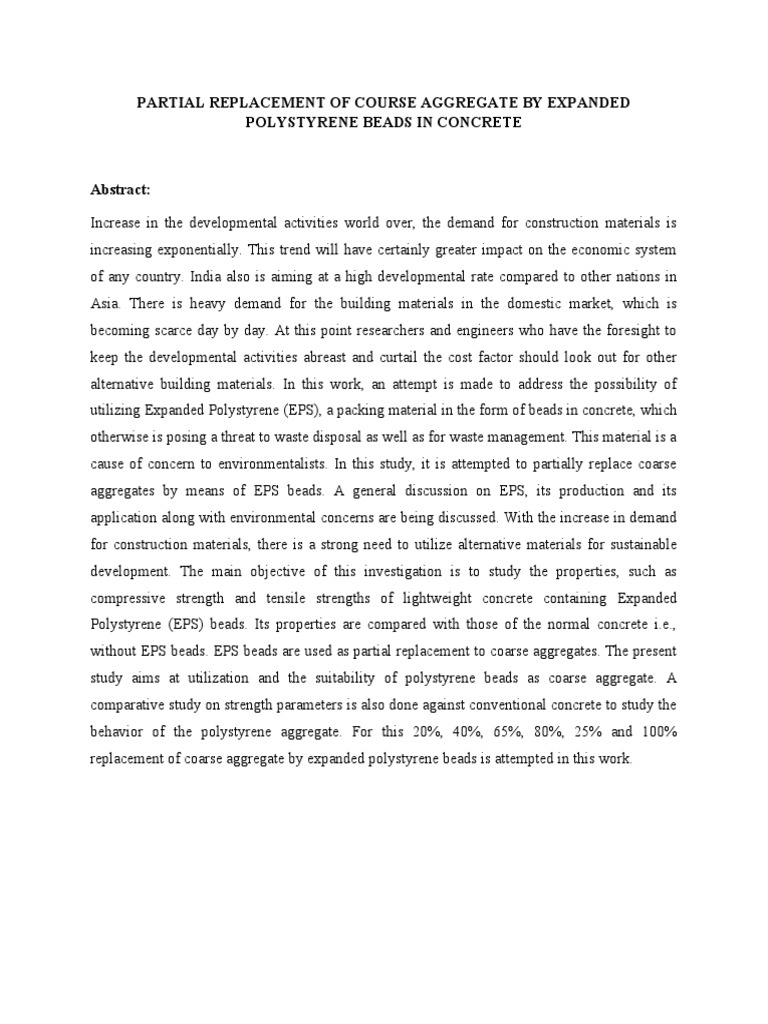 Partial Replacement of Course Aggregate by Expanded Polystyrene Beads ...