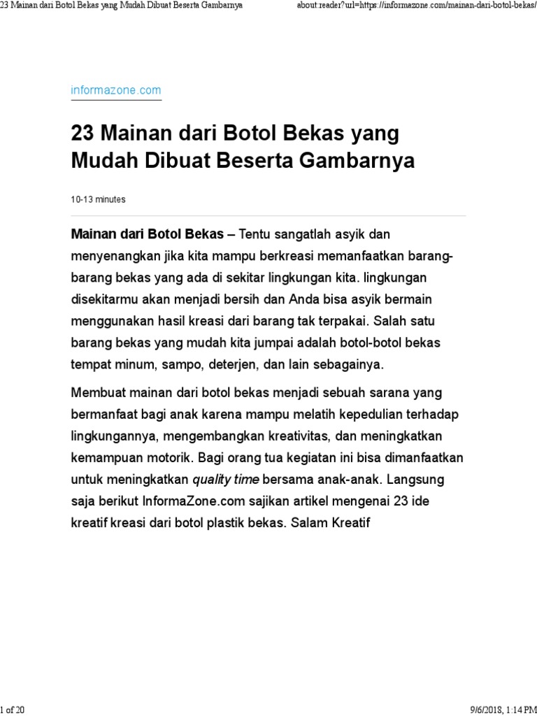 23 Mainan Dari Botol Bekas Yang Mudah Dibuat Beserta Gambarnya | PDF