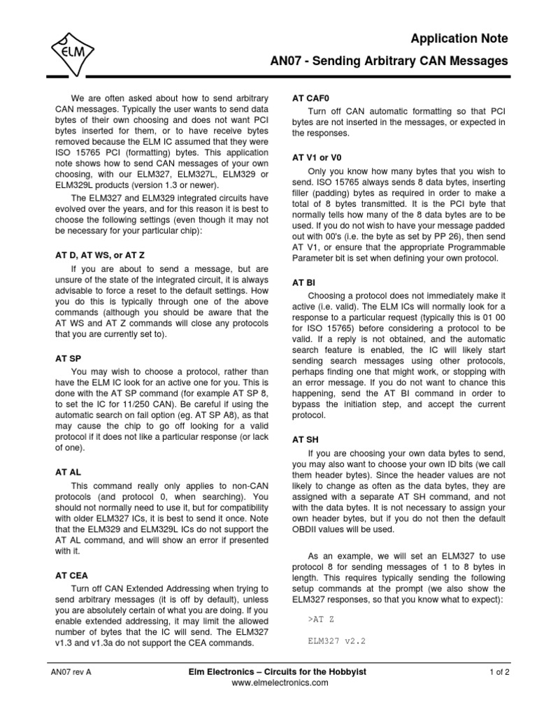 Sending CAN Messages Using ELM | PDF | Computer Data | Computer ...
