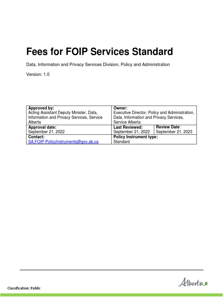Fees For FOIP Services Standard | PDF | Microform | Regulatory Compliance