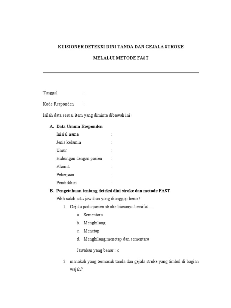 Kuisioner Deteksi Stroke FAST | PDF