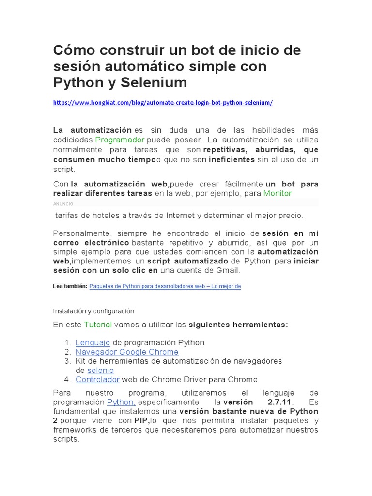 Cómo Construir Un Bot de Inicio de Sesión Automático Simple Con Python y Selenium | PDF ...