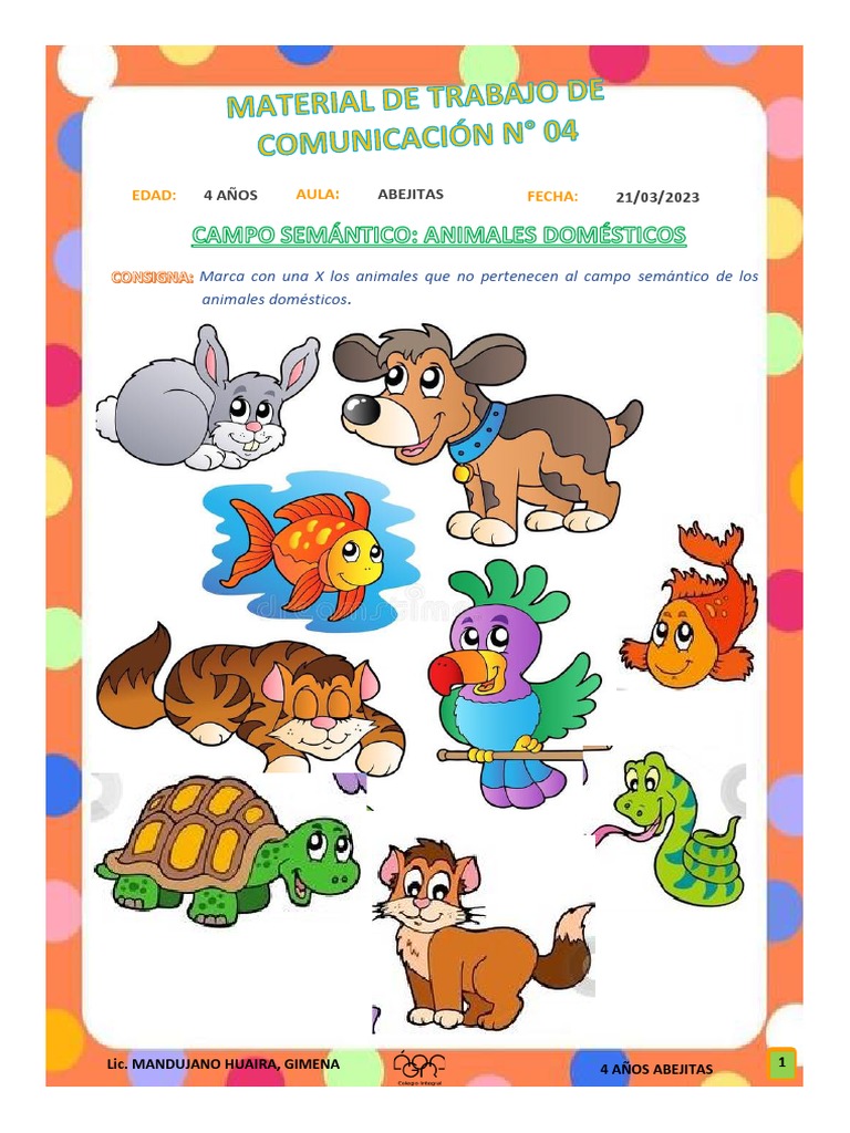 Actividades de Campo Semántico: Animales Domésticos | PDF