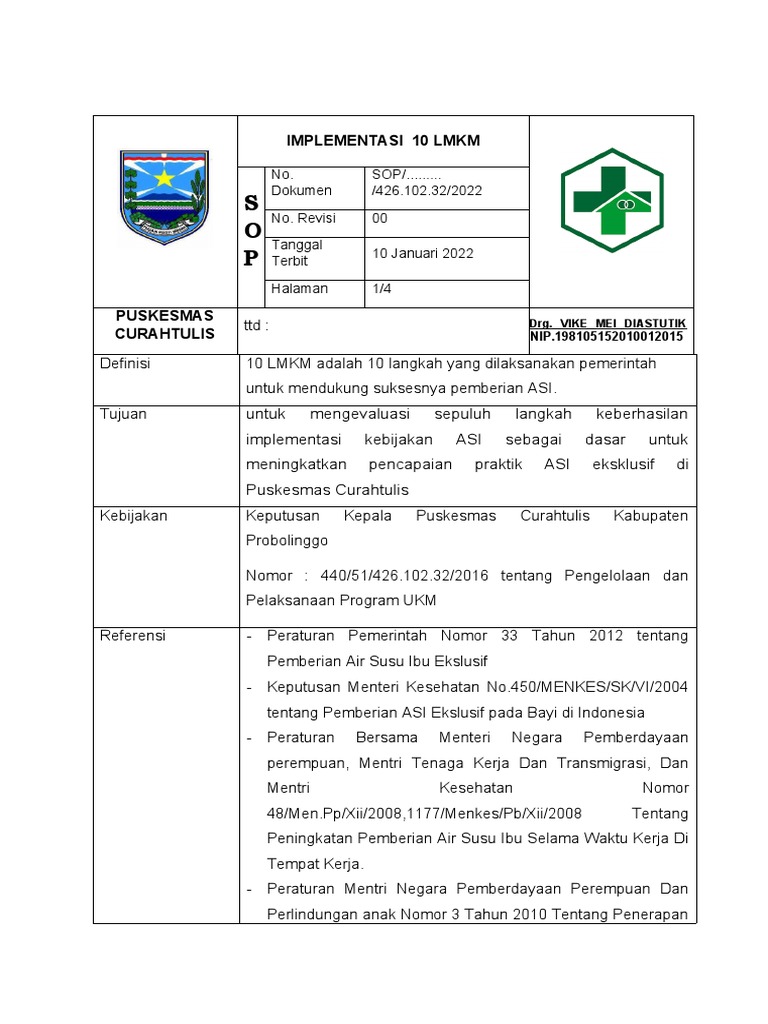 Sop Implementasi 10 LMKM | PDF | Kesehatan Holistik