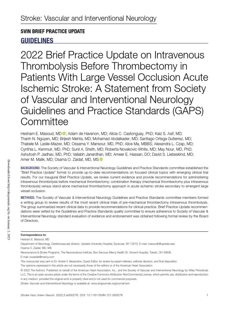 Stroke 2022-AHA ASA-IV Thrombolysis Before Thrombectomy in LVO ...
