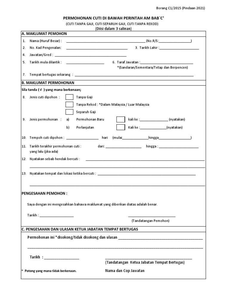 Borang c1 2015-Pindaan 2021 | PDF