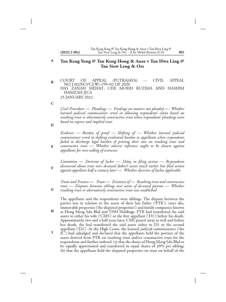 Tan Keng Yong at Tan Keng Hong & Anor V Tan Hwa Ling at Tan Siew Leng ...