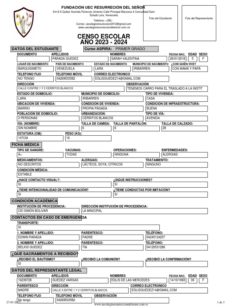 Censo Escolar AÑO 2023 - 2024: Fecha Nac | PDF