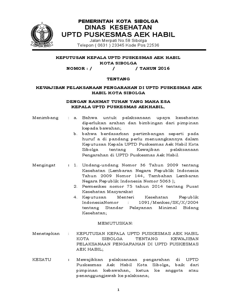 Uptd Puskesmas Aek Habil: Dinas Kesehatan | PDF
