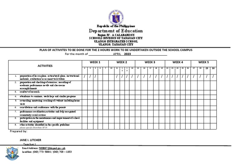 Ulango Integrated School Activity Plan | PDF