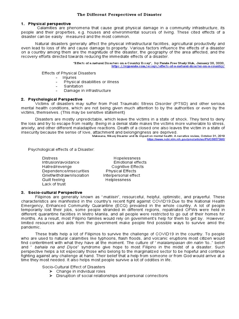 Perspectives on Disaster Analysis | PDF | Pandemic | Diseases And Disorders