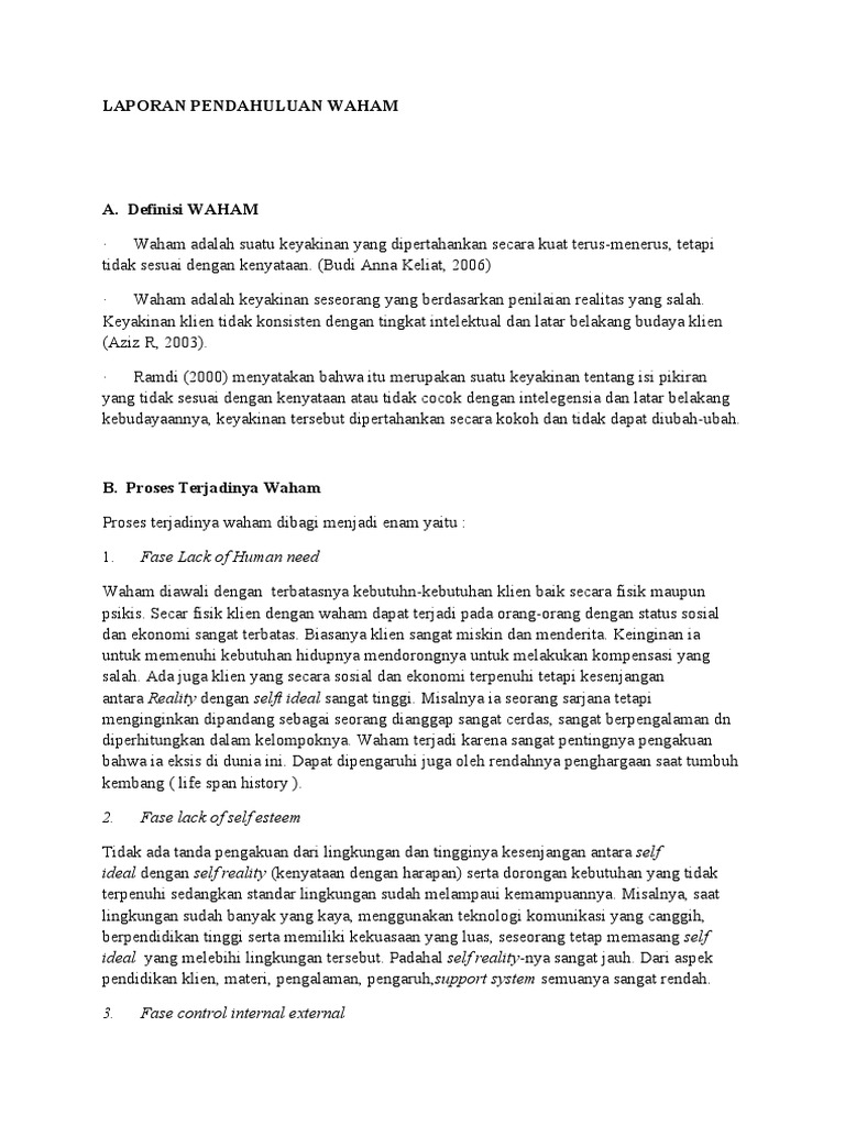 Laporan Pendahuluan Waham 1 | PDF