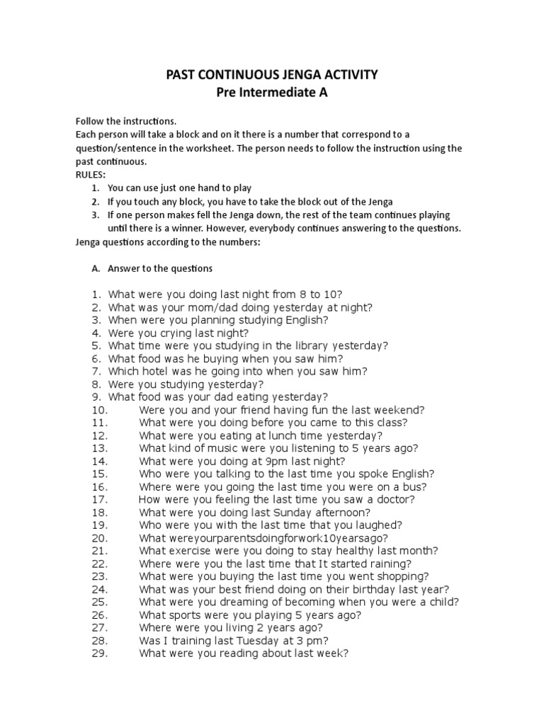 PAST CONTINUOUS Questions | PDF | Language Arts & Discipline