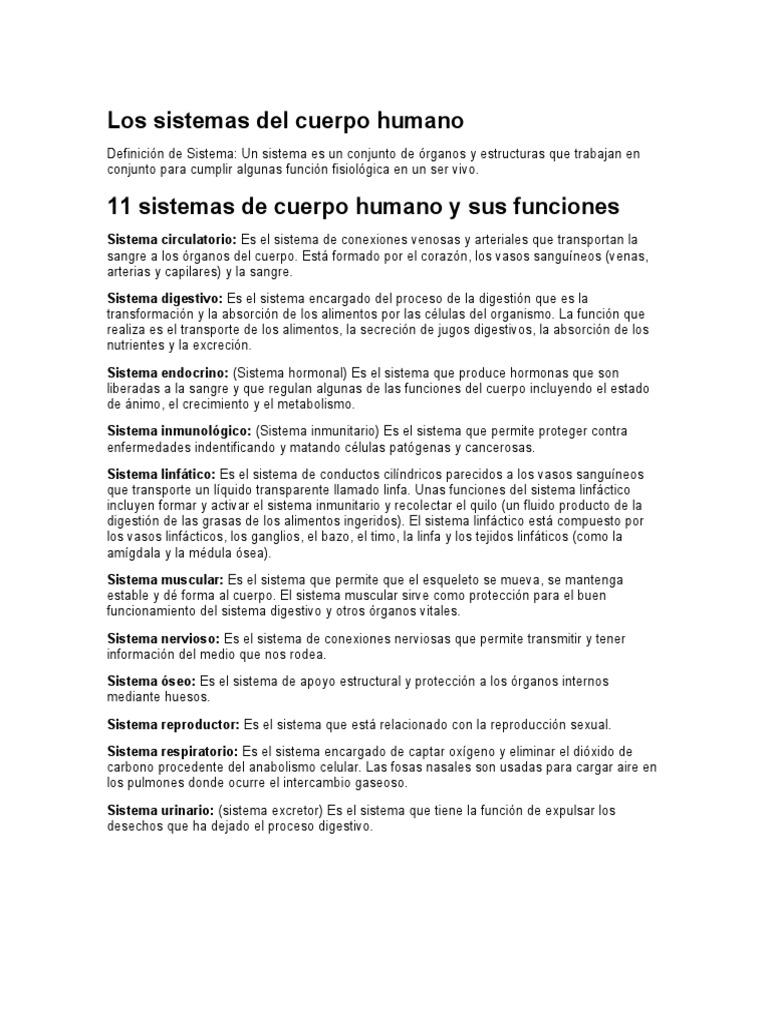 Los Sistemas Del Cuerpo Humano | PDF | Digestión | Sangre