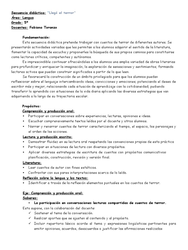 Cuento de Terror 5° | PDF | Narración | Escritura
