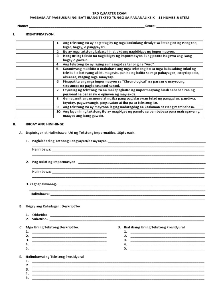3rd Quarter Pagbasa 11 Humss and Stem | PDF