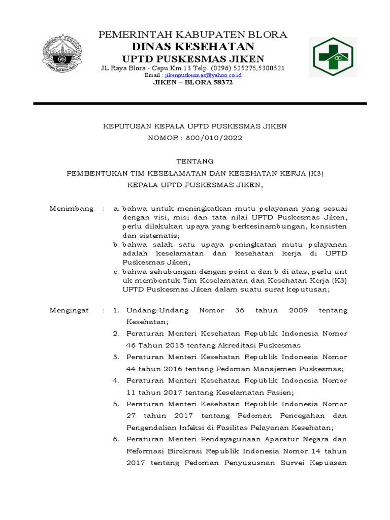 Pembentukan Tim K3 Puskesmas Jiken | PDF | Teknologi & Rekayasa