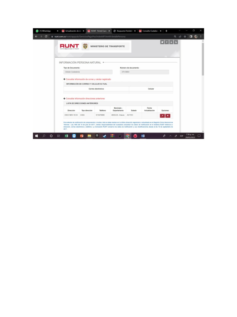 Actualizacion Datos RUNT | PDF