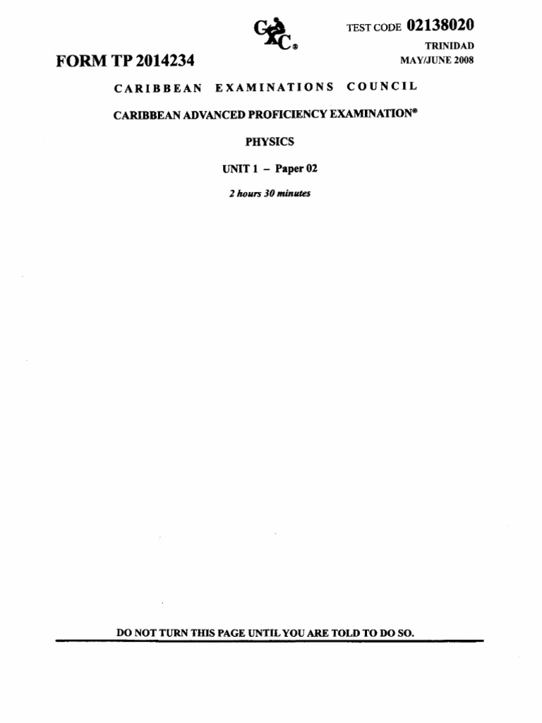 Cape Physics 2008 U1 P2 Trinidad Pdf Waves Significant Figures