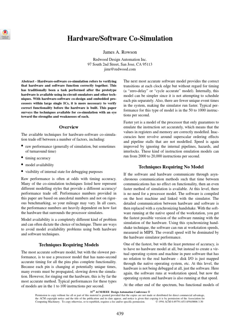Hardware/Software Co-Simulation: James A. Rowson | PDF | Emulator ...